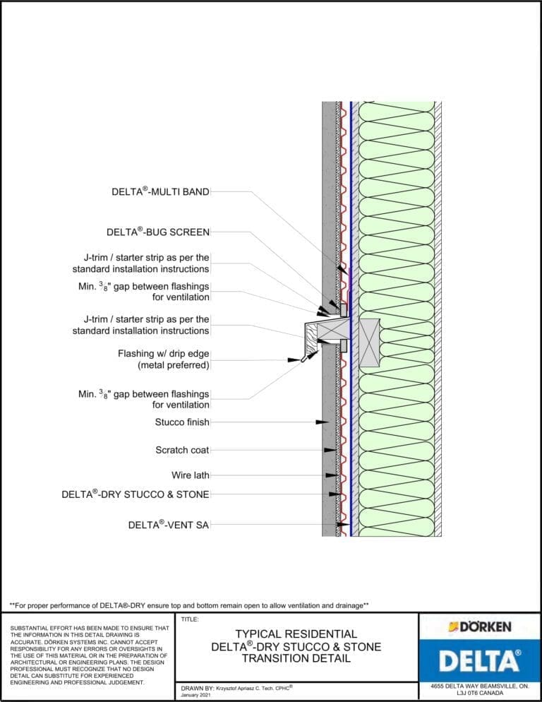 Delta® Dry Stucco and Stone Wall Assembly - Transition | Source 2050