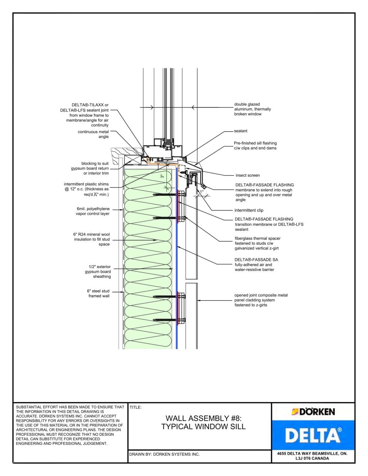 Delta® Fassade SA Wall Assembly — Light Cladding, Steel Frame, 6" Insulation to Fill Stud Space ...